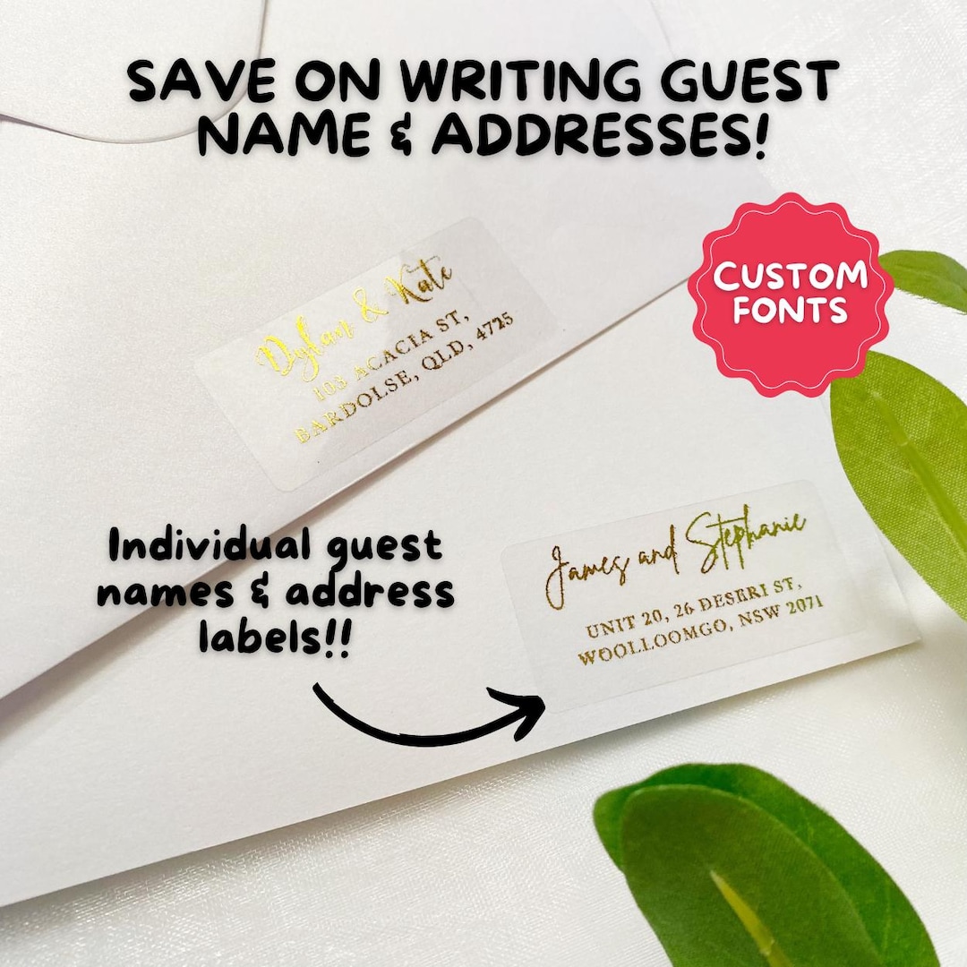 Personalized Gold Foil Guest Name & Address Stickers: Clear Wedding ...