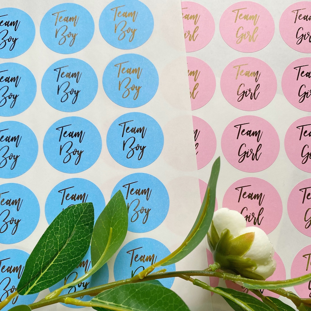NEW Gender Reveal Baby Shower Stickers Matte Gold Foil Gender Stickers ...