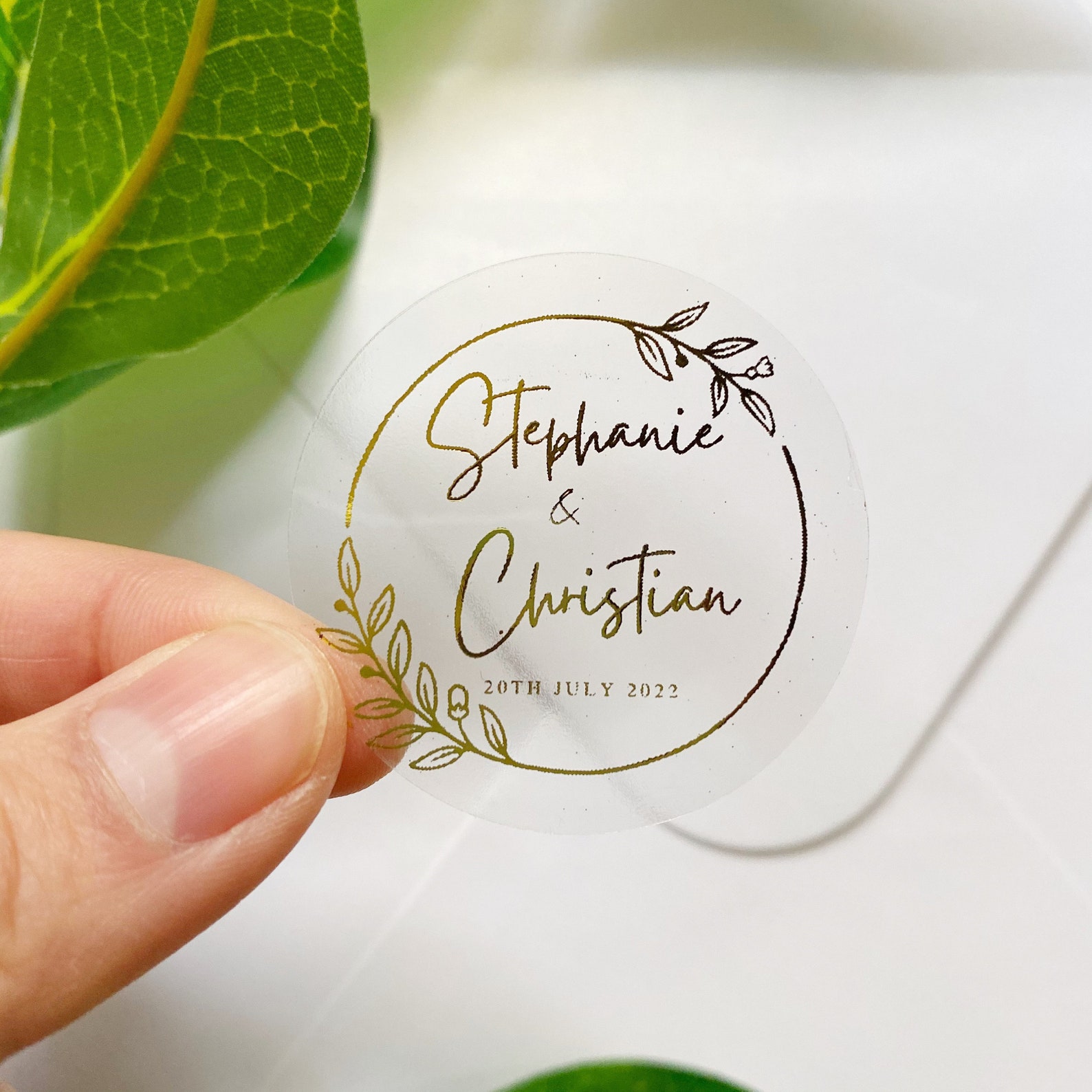 Gold Foil Wedding Stickers: Personalized Initials, Clear Invitation ...