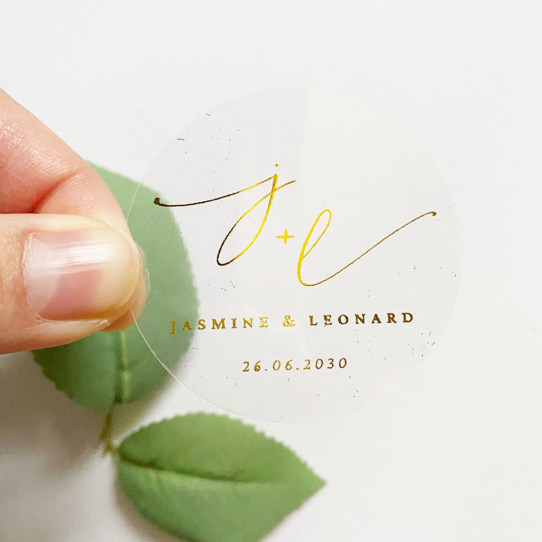 New GOLD FOIL CUSTOM Stickers Wedding Initials Clear Stickers Wedding ...
