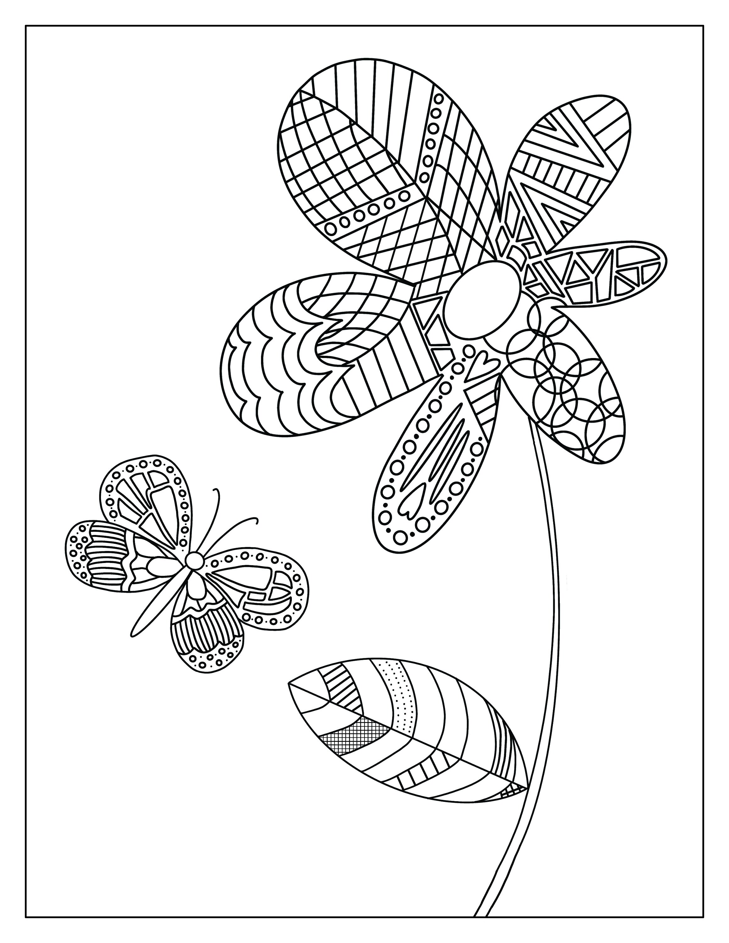 Printable Flower and Butterfly Coloring Page, Instant PDF + JPG ...