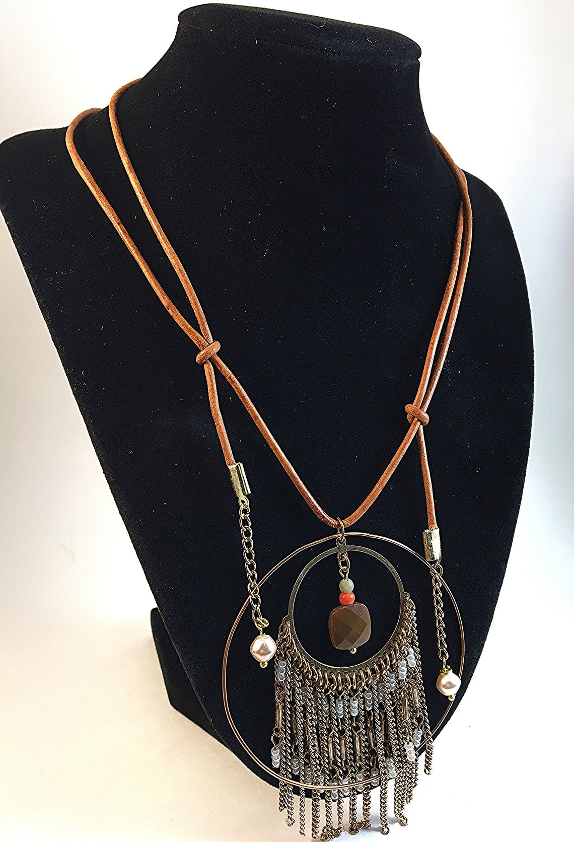 Collier Long réglable cordon en cuir Dangle Pendentif - Etsy France