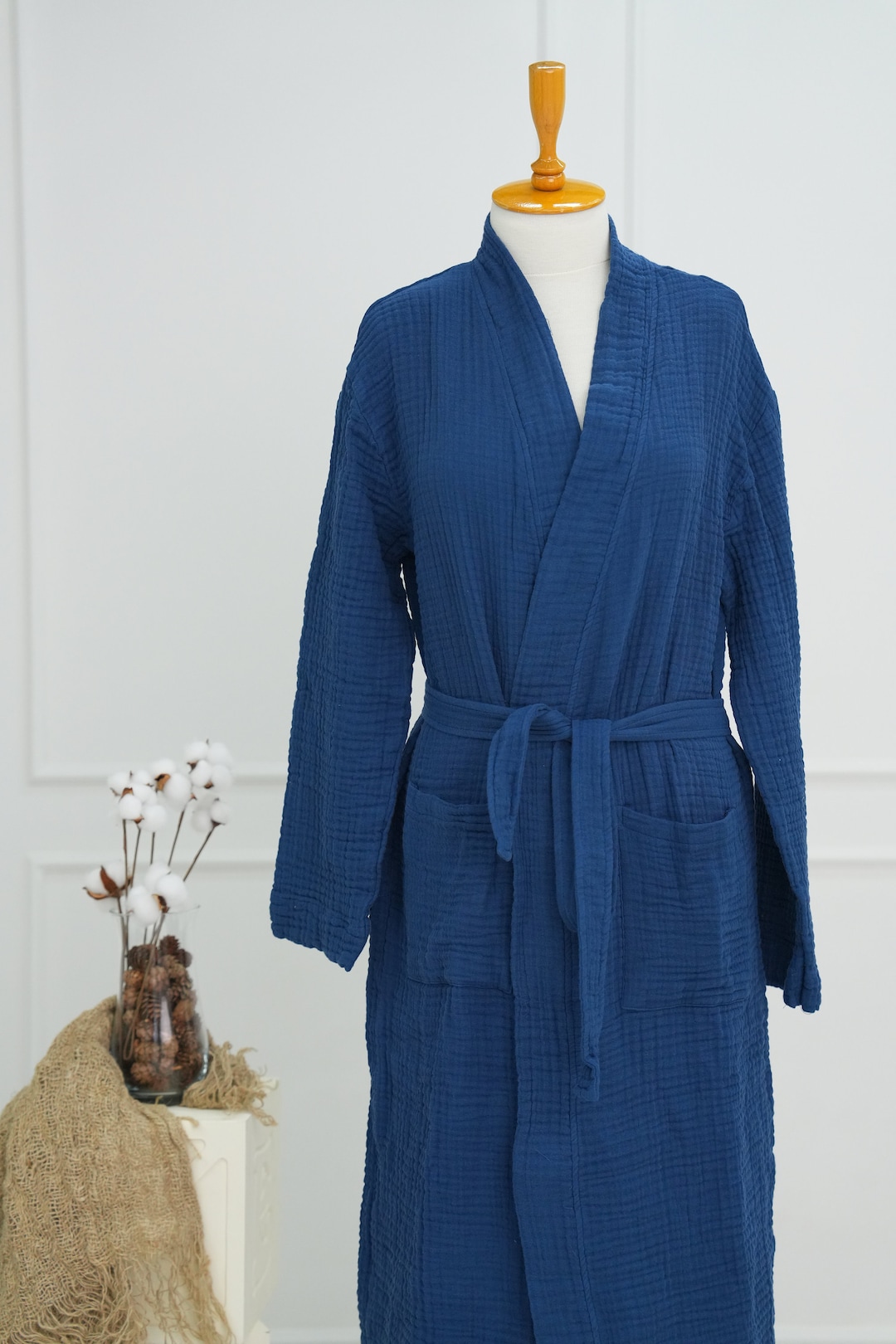 Muslin Unisex 4 Layers Bathrobe, Turkish 100% Cotton, Hooded, Gauze ...