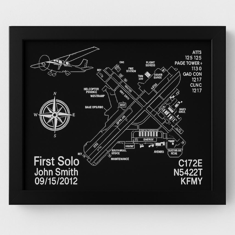 First Solo Flight Plaque • Glass + Black Wood Frame • 8x10 or 5x7 ...