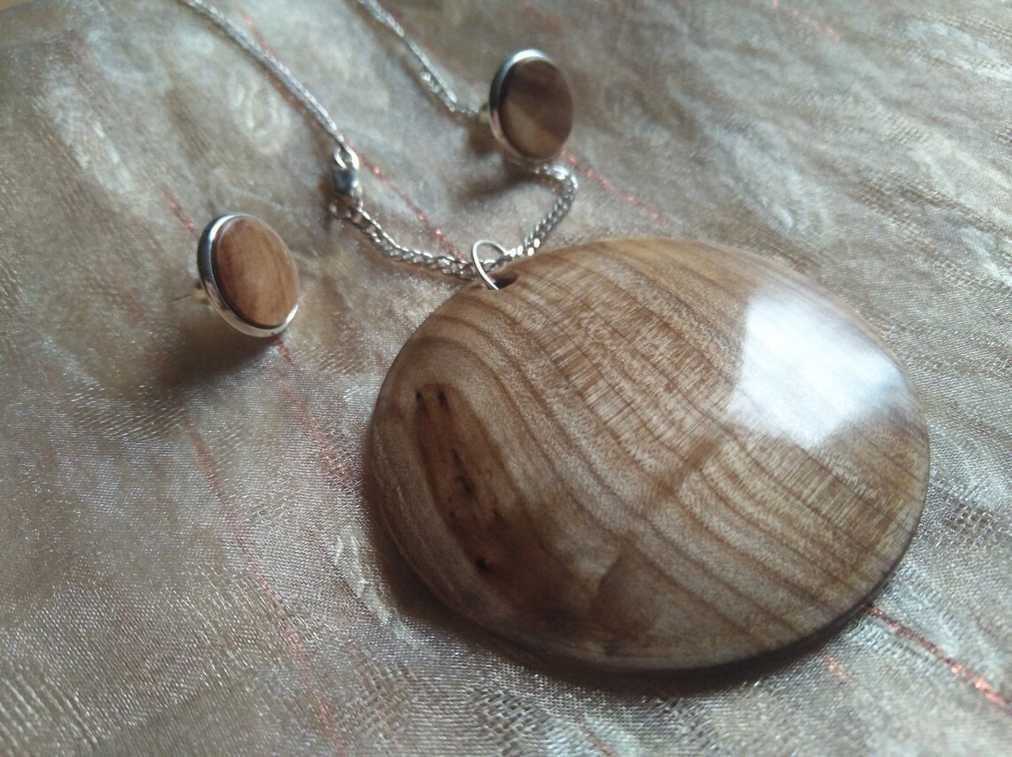 Handcrafted Rowan Wood Pendant & Sterling Silver Chain Earrings Set - Etsy