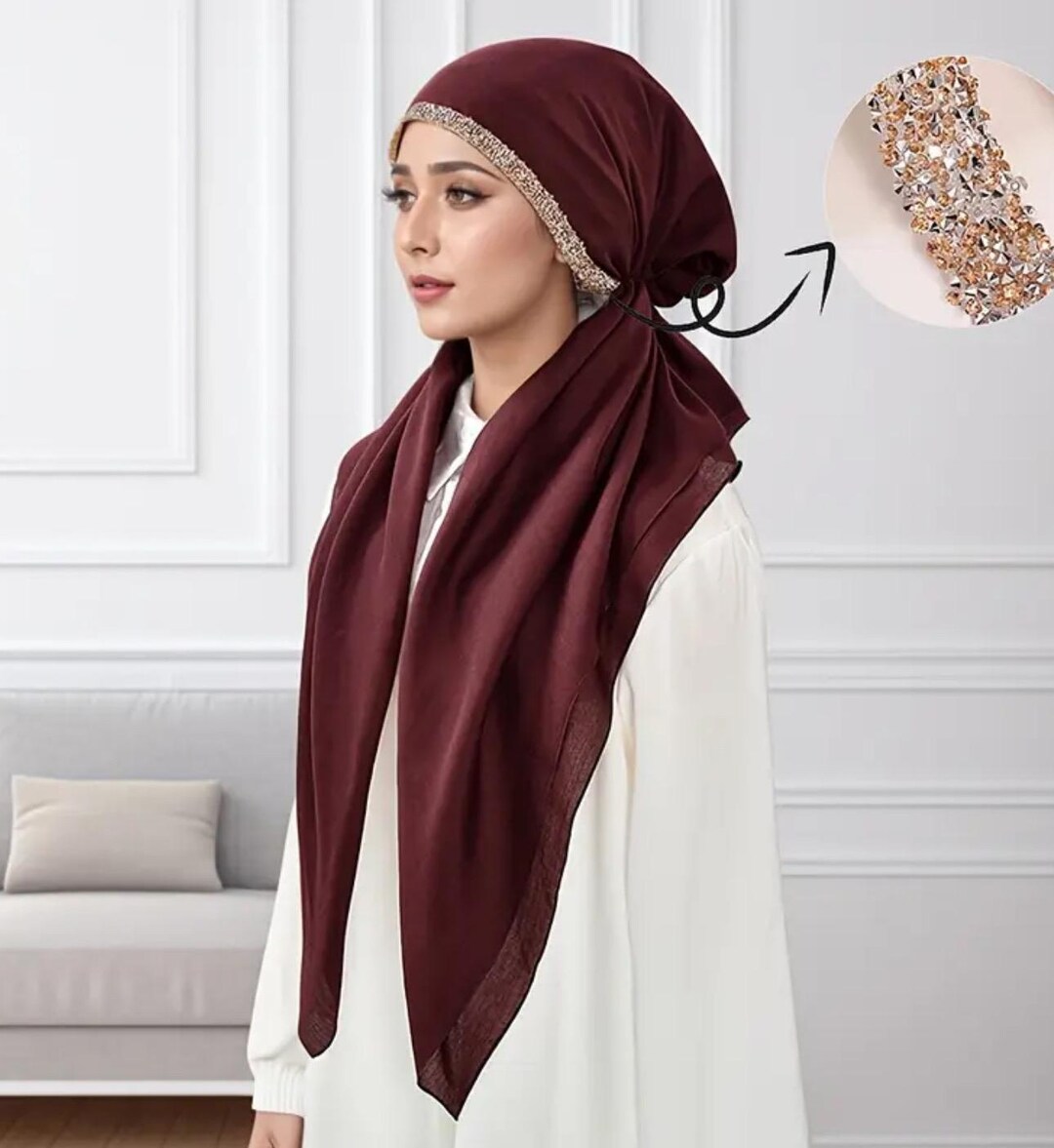 Muslim Head Cover, Hijab, Muslim Rhinestone Long Tail Hijab - Etsy