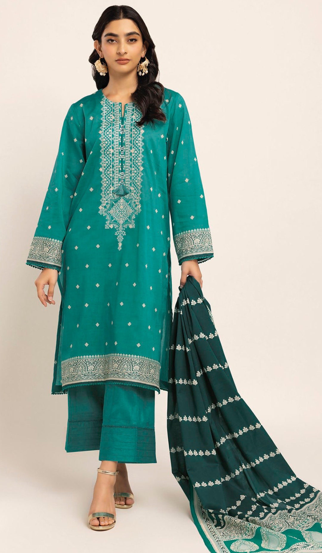 3pc Embroidered Unstitched Lawn Kameez Salwar/ Pakistani Salwar Kameez ...