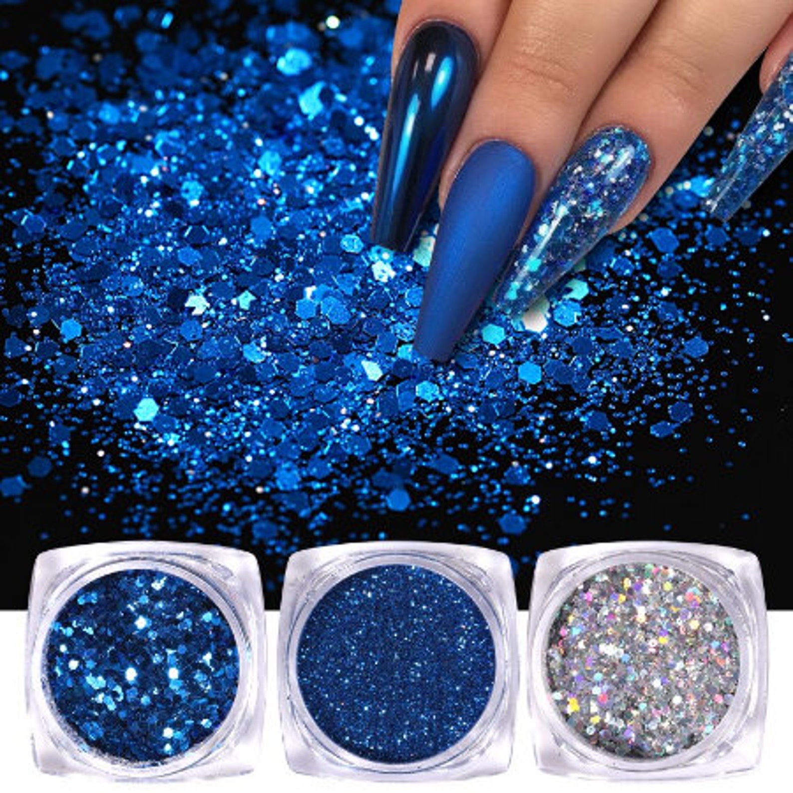 Set of 6 nail sequins colorful nail glitter holographic | Etsy