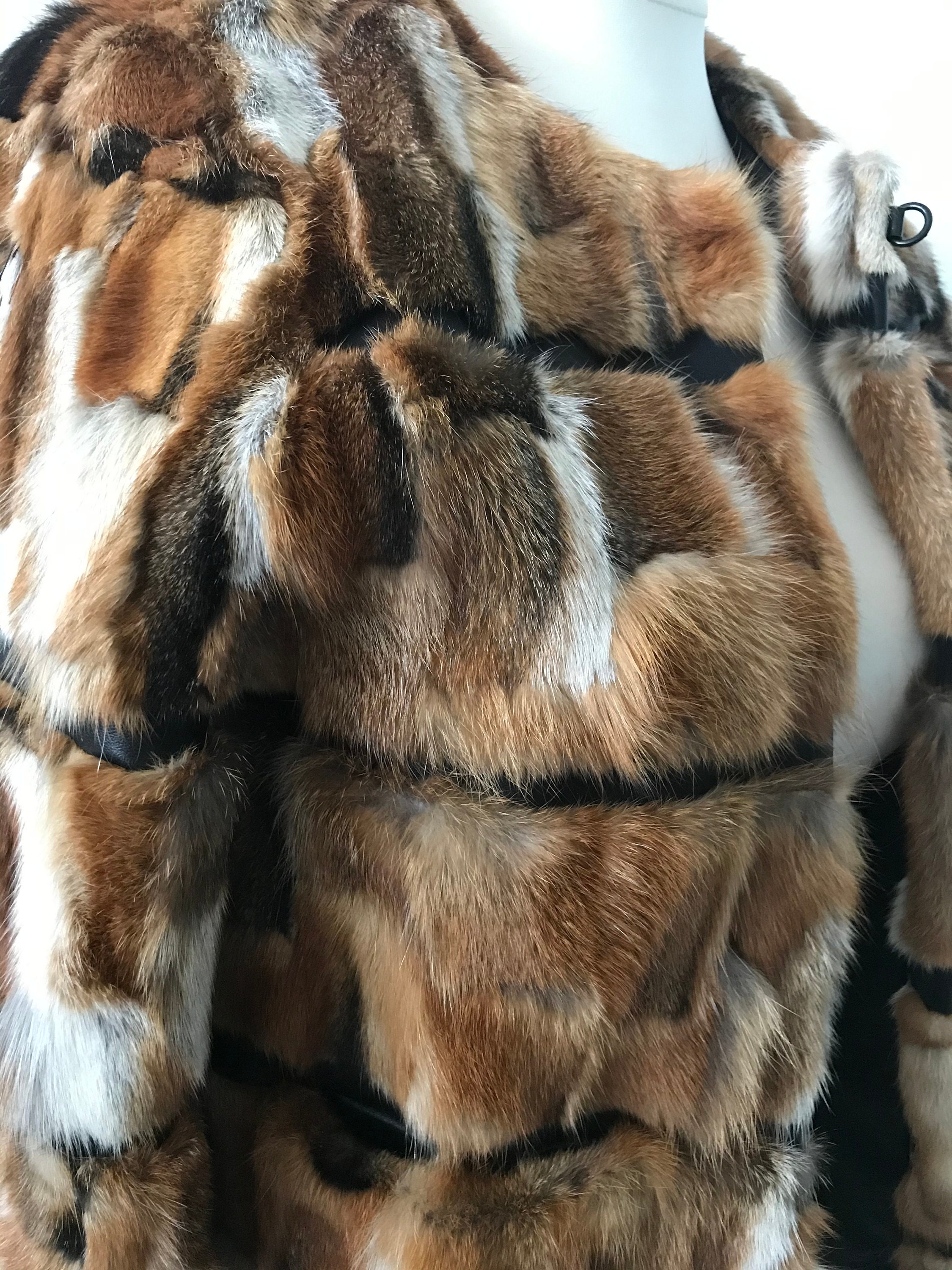 Women Jacket сoat Fox Fur and Leather | Etsy