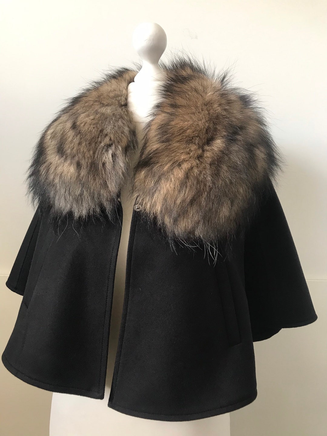 Women Black Cape Short Cashmere and Trim Arctic Fox Fur Stand - Etsy