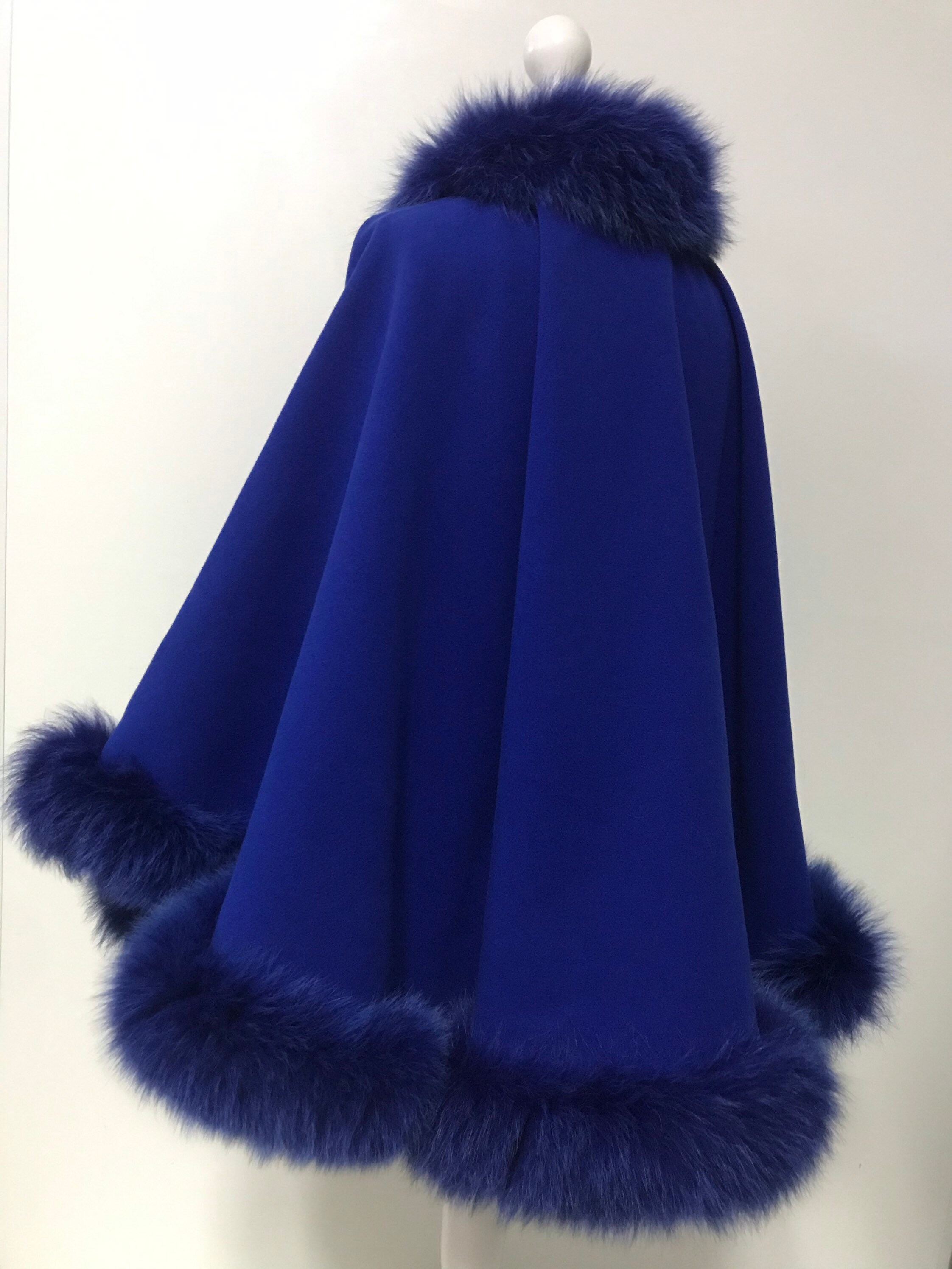 Women Royal Blue Cape Cashmere and Trim Arctic Fox Fur | Etsy