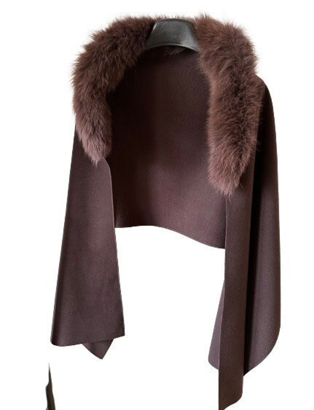 Brown Women Scarf Stole Cape Wrap Trim Fox Fur, Extra Large Shawl ...