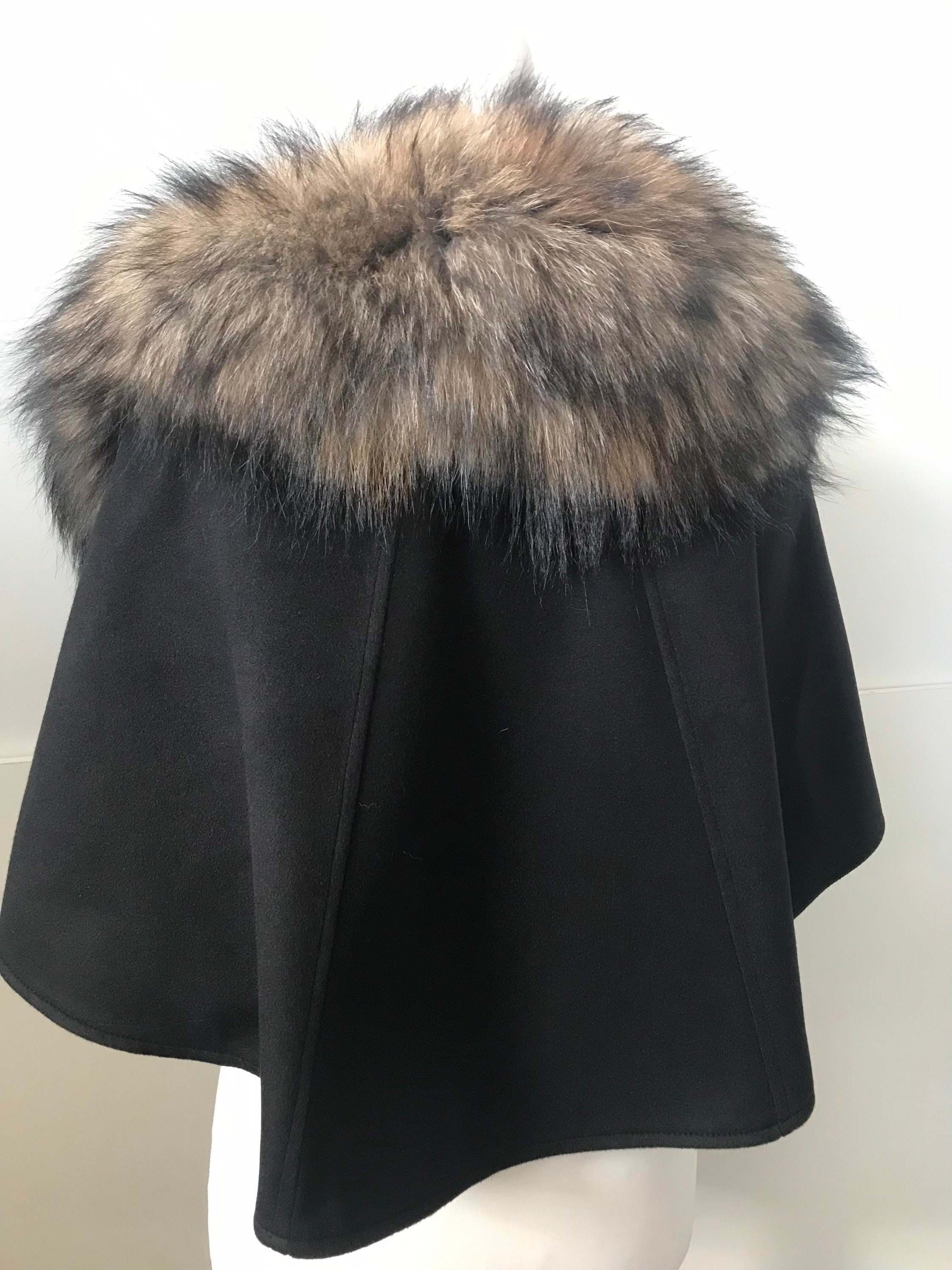 Women Black Cape Short Cashmere and Trim Arctic Fox Fur Stand - Etsy