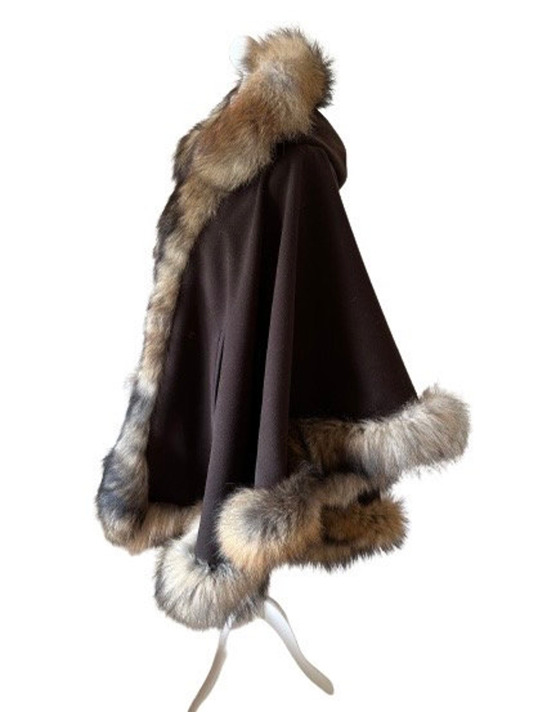 Brown Women Winter Coat Cape Trim Fox Fur Winter Women's - Etsy Canada
