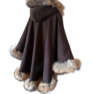 Brown Women Winter Coat Cape Trim Fox Fur Winter Women's - Etsy Canada