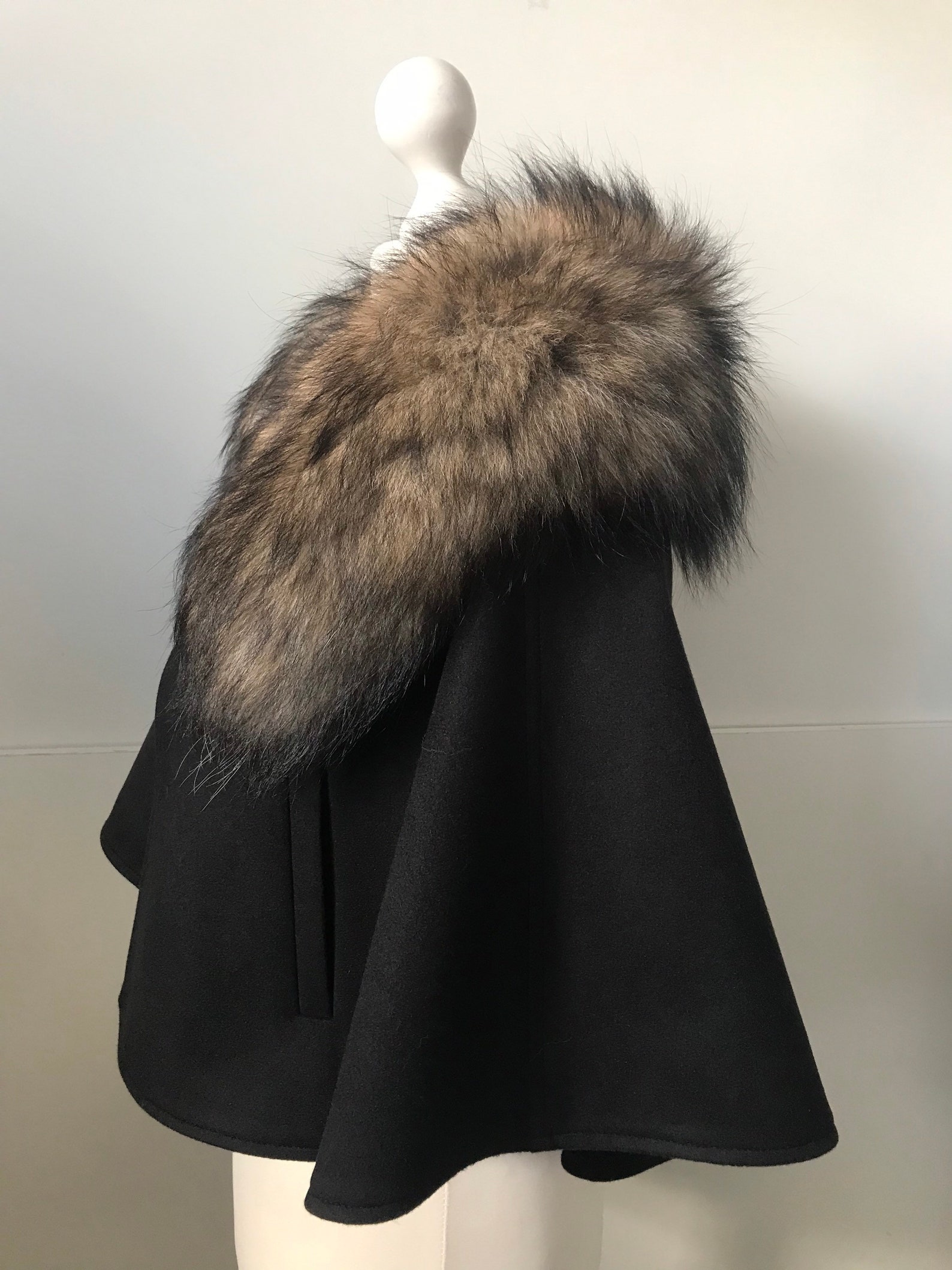 Women Black Cape Short Cashmere and Trim Arctic Fox Fur Stand - Etsy