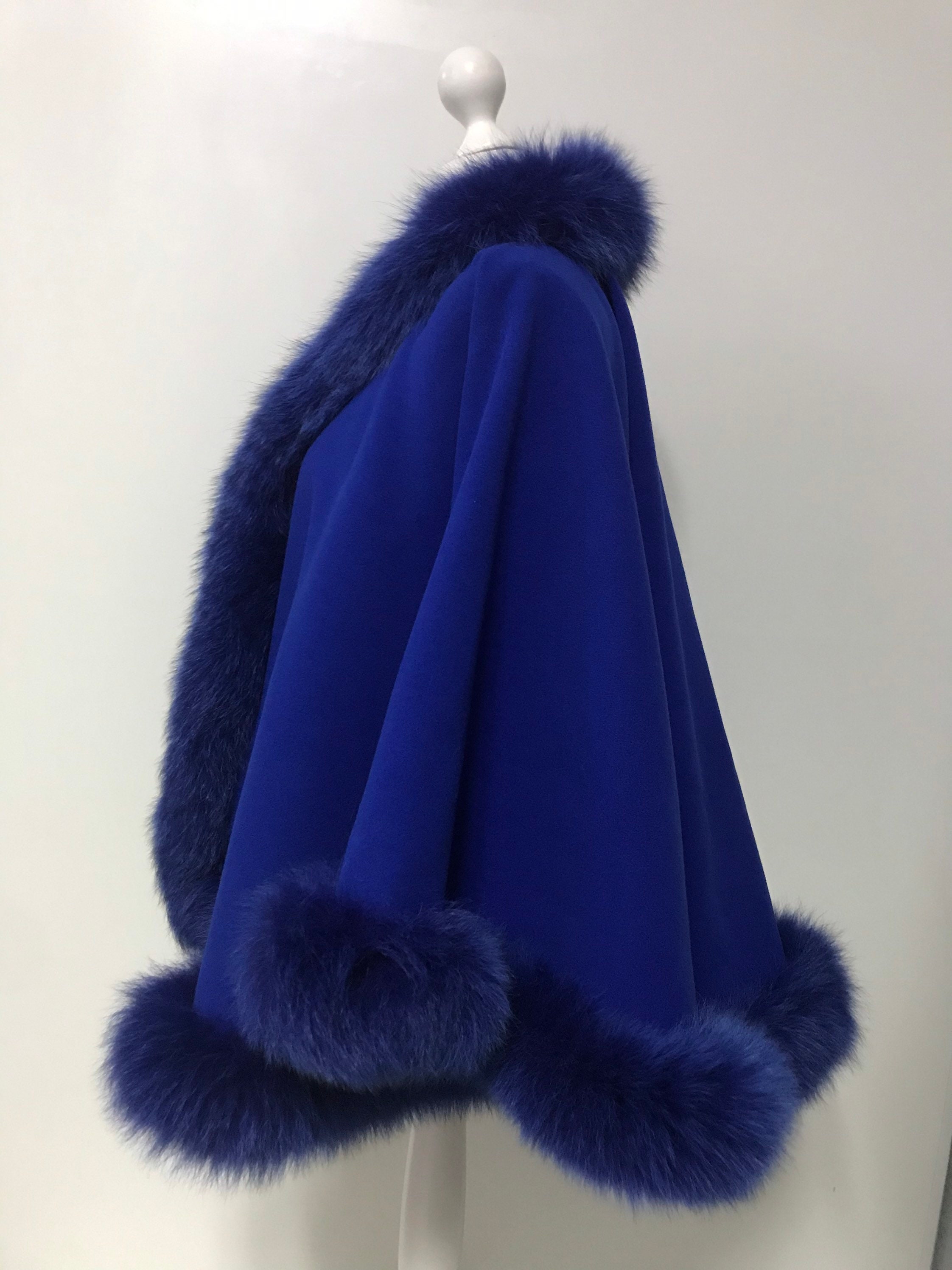 Women Royal Blue Cape Cashmere and Trim Arctic Fox Fur | Etsy