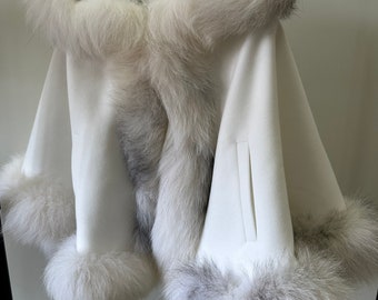 Fluffy Real Fox Fur Cape With Hood and Leather Belt. Winter - Etsy