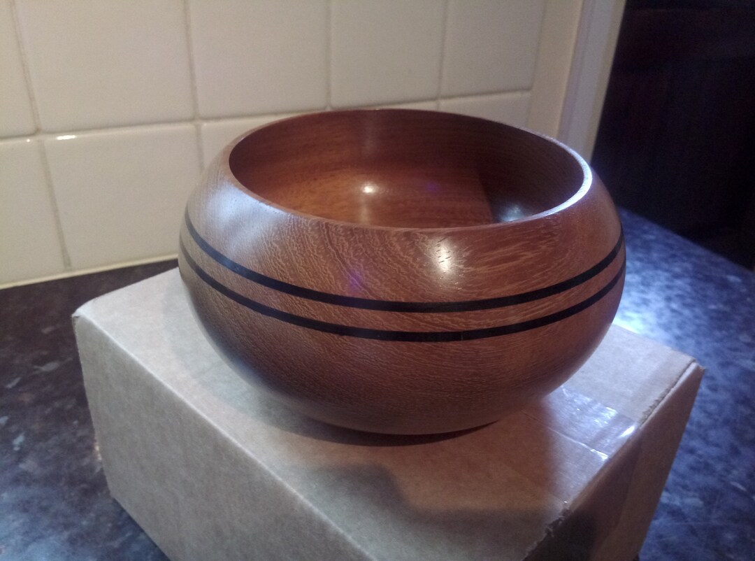 Hand Turned Sapele Wooden Bowl With 2 Black Boxwood Inlays. No 164. - Etsy
