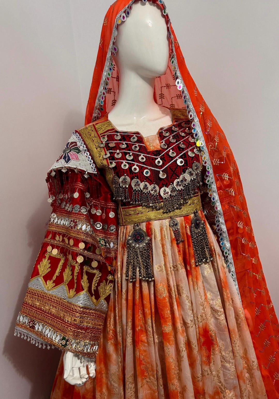 Traditional Orange Afghan Bridal Dress, Afghan Dress for Wedding, Kochi ...
