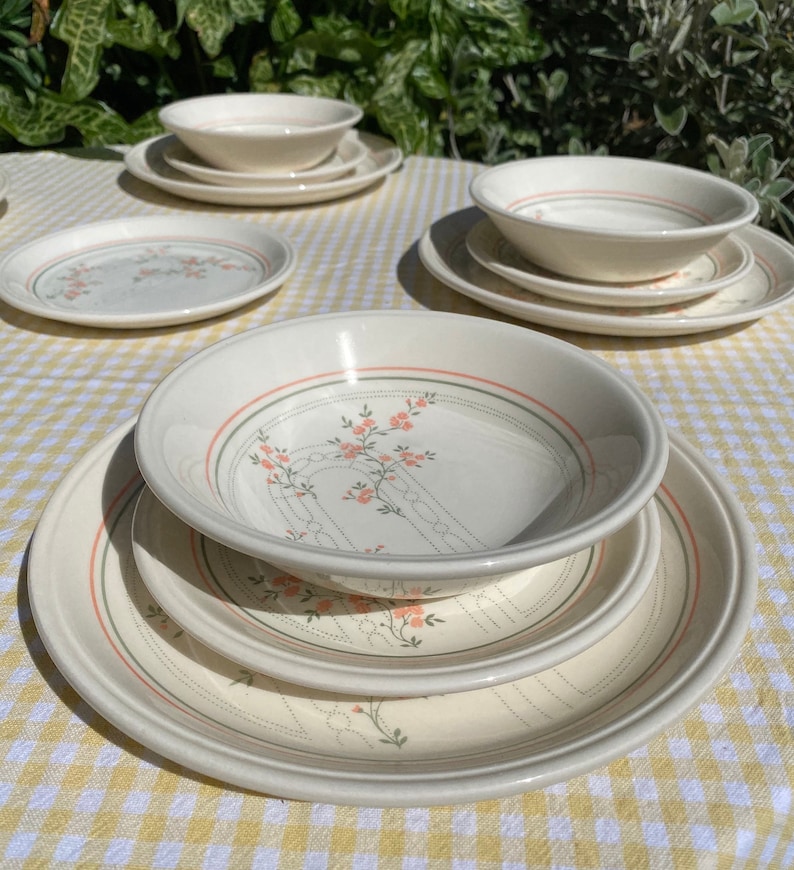 Vintage 1980s Biltons Coloroll England Dinner Set Pink & Green Floral ...