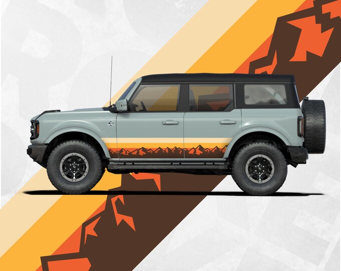 Decals for Ford Bronco - Retro Side Stripe With Mountain Silhouette ...