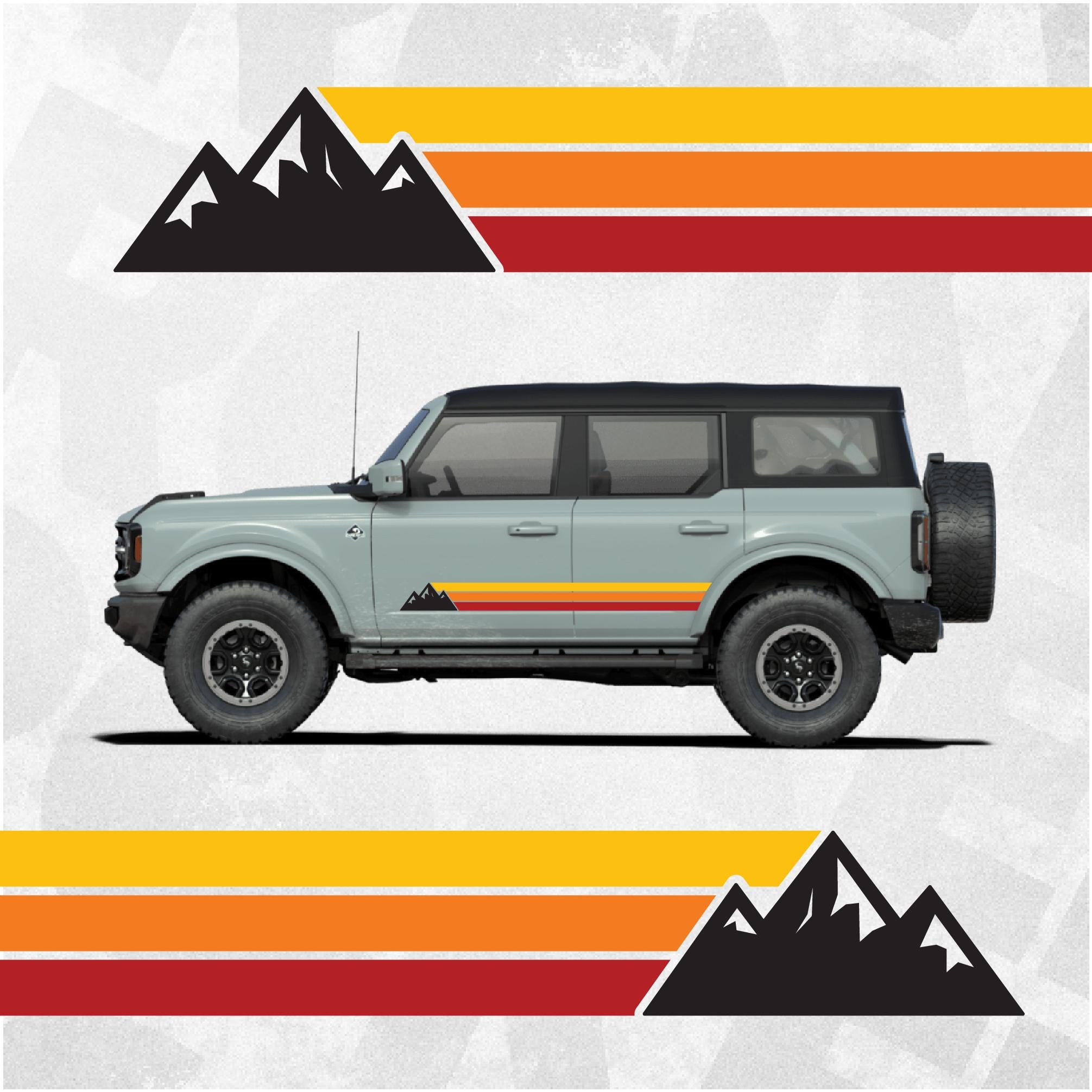 Decals for Ford Bronco - Retro Side Stripe With Mountain Silhouette ...