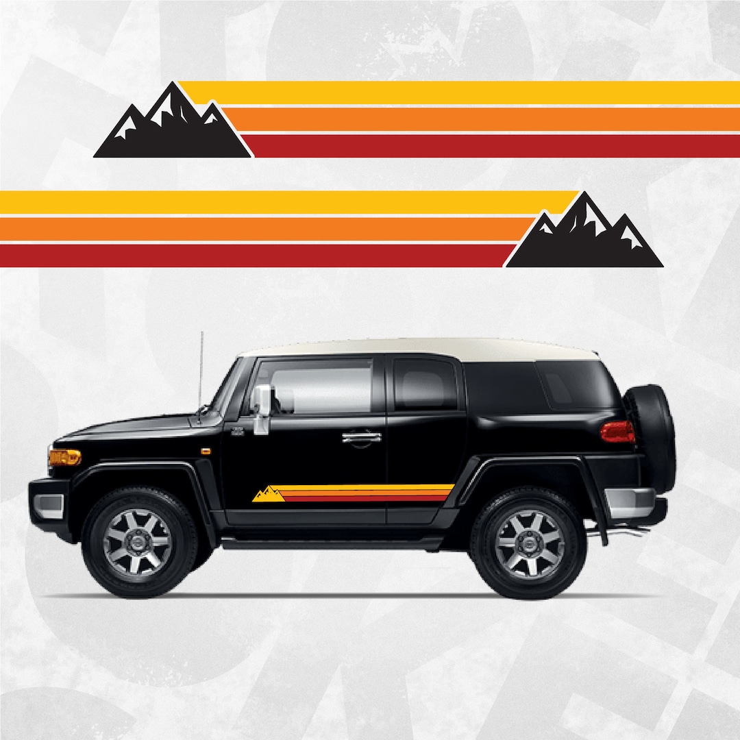 FJ Cruiser Decal, Mountain Silhouette With Retro Stripes, Ivan Stewart ...