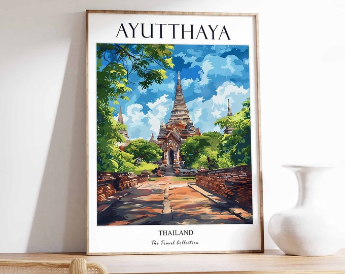 Ayutthaya Travel Poster Thailand Wall Art Print, Illustration Poster, Artwork, Home & Office ...