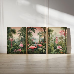 Vintage Tropical Flamingo Poster Set, Set of 3 Jungle Posters, Henri ...