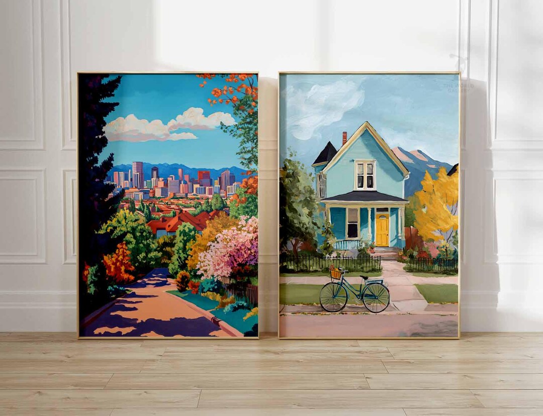 Set of 2 Denver Posters, Colorado Travel Prints, USA City Wall Art ...