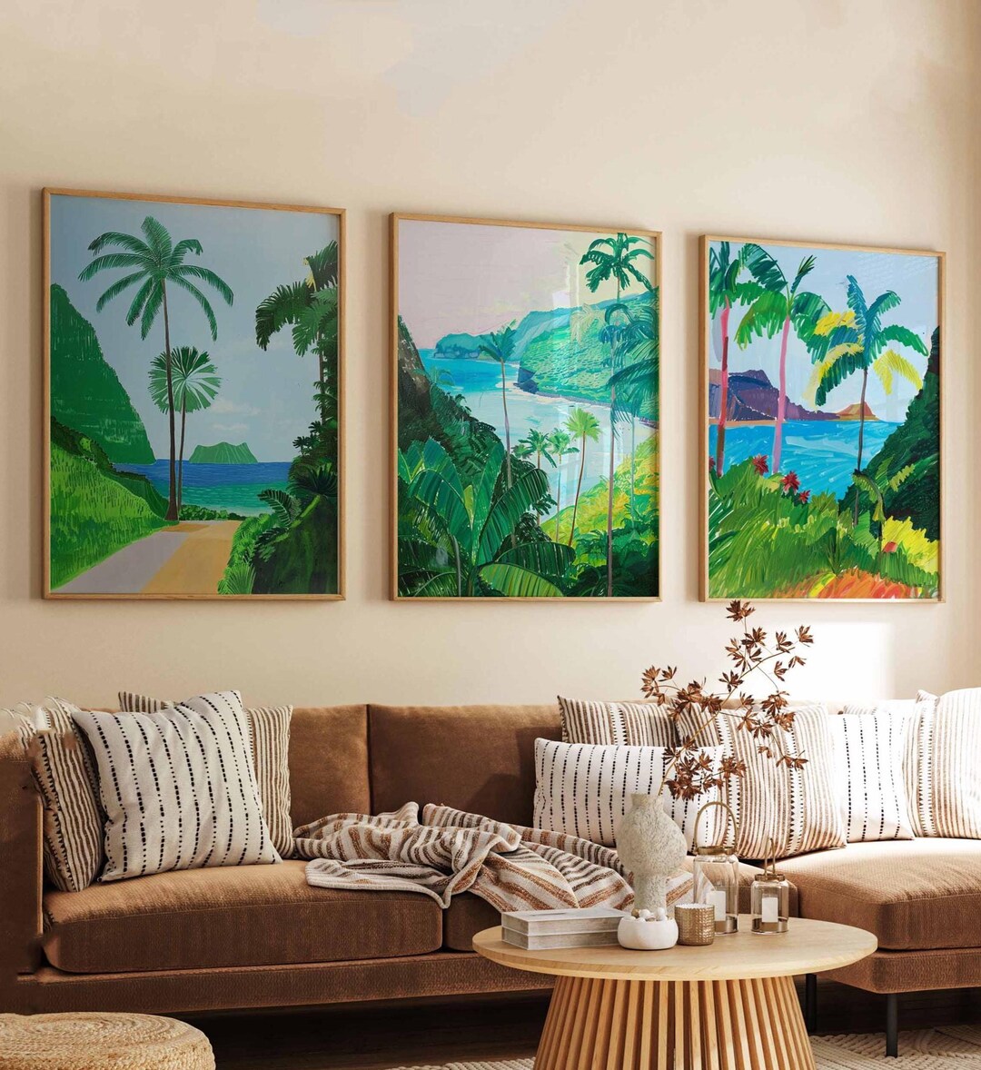 Set of 3 Hawaii Posters, USA Tropical Island Prints Set, Beach Ocean ...