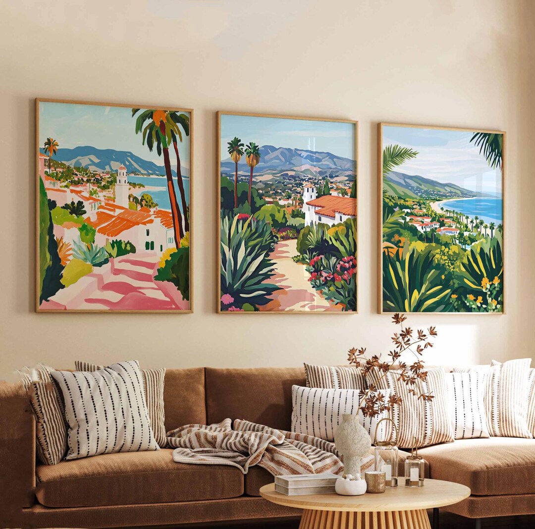 Set of 3 Santa Barbara Posters, California Travel Prints, Coastal Wall ...