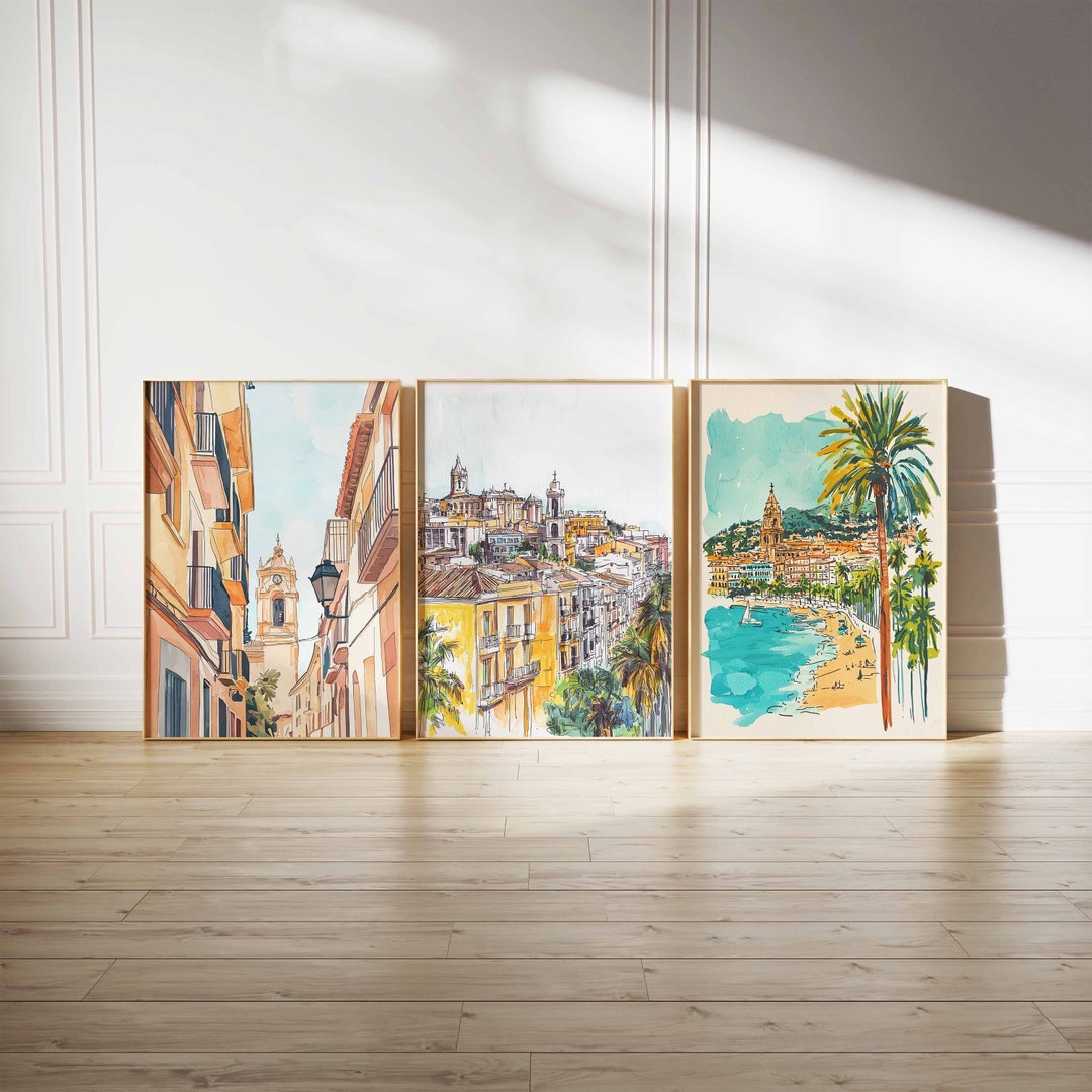 Set of 3 Malaga Poster Set, Vintage Malaga Art Set, Malaga Poster ...