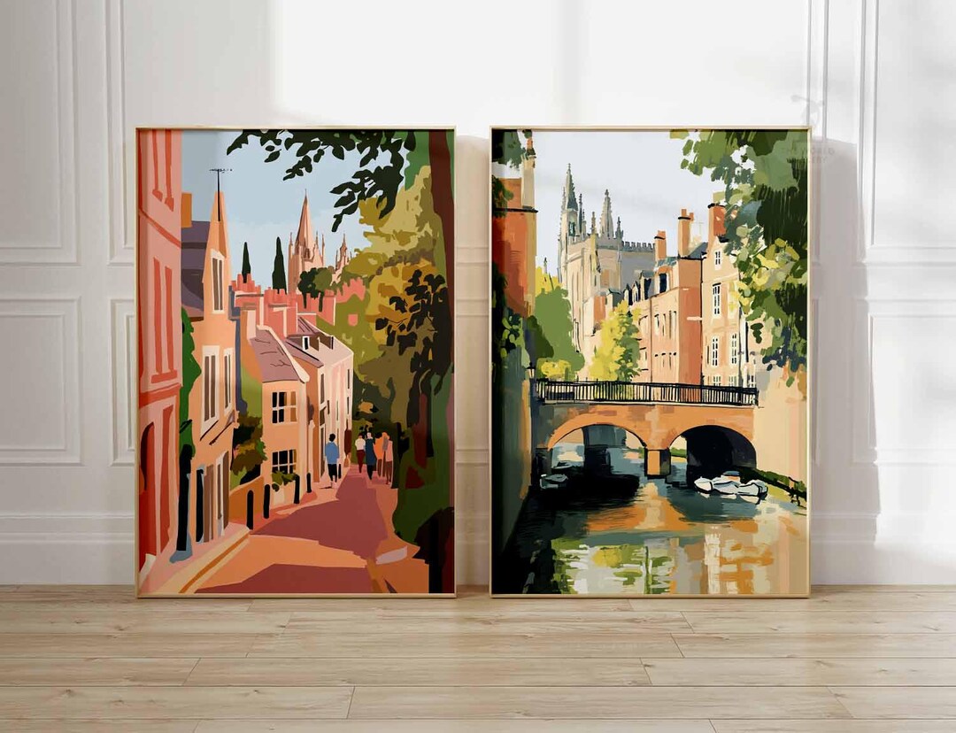 Cambridge Poster Set of 2, England Travel Print, Vintage UK Wall Art ...