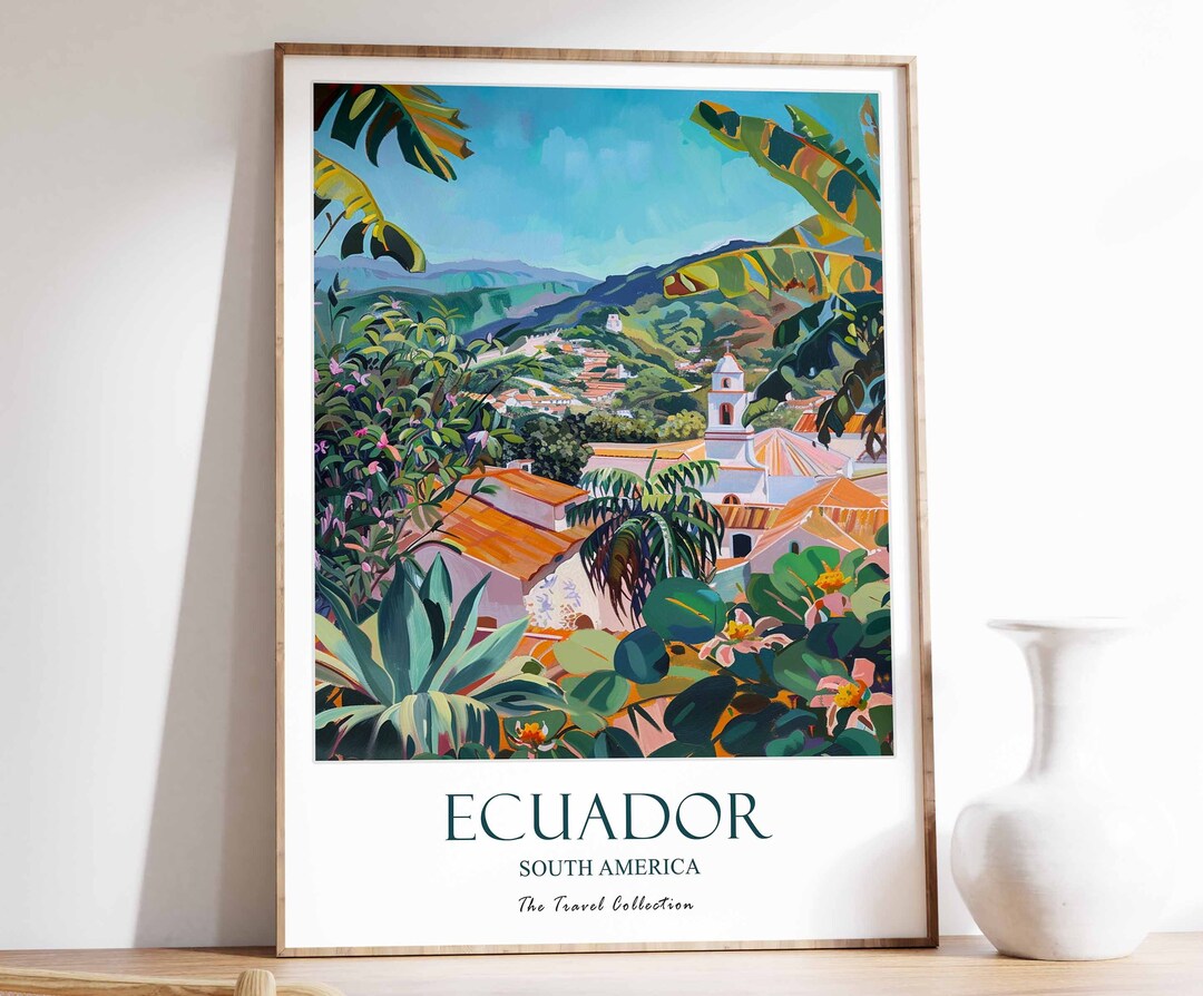 Ecuador Travel Poster, Ecuador Print, South America Travel Art, Floral ...