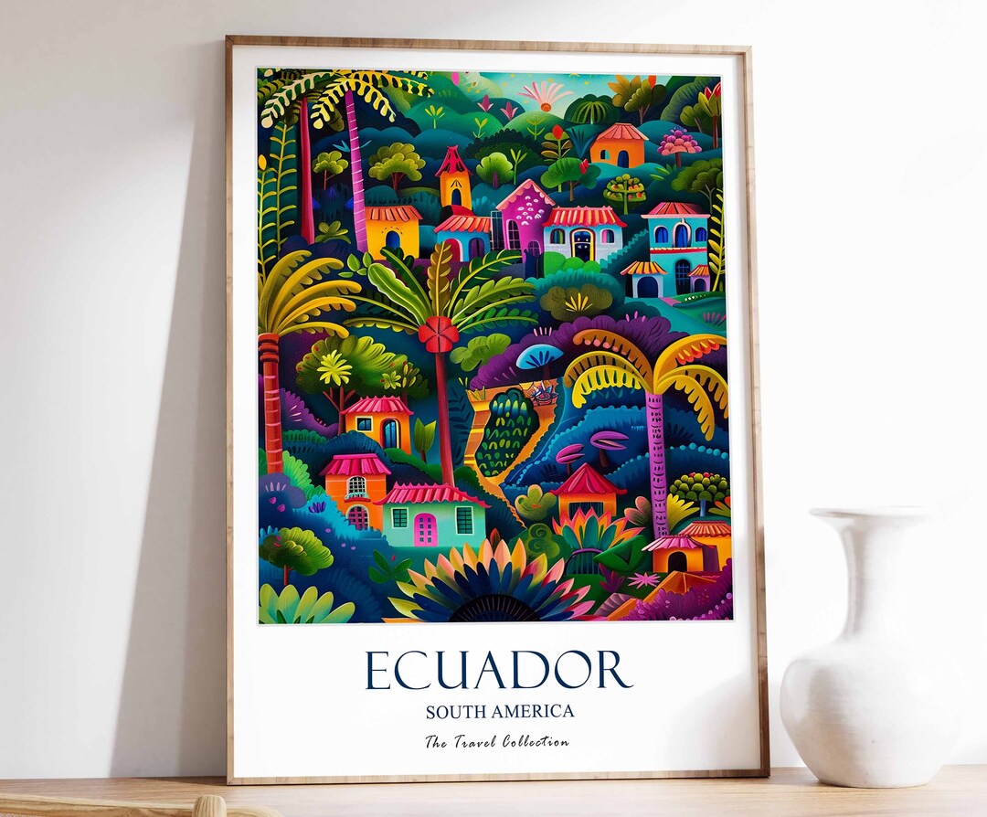 Ecuador Travel Poster, Ecuador Print, South America Travel Art, Floral ...