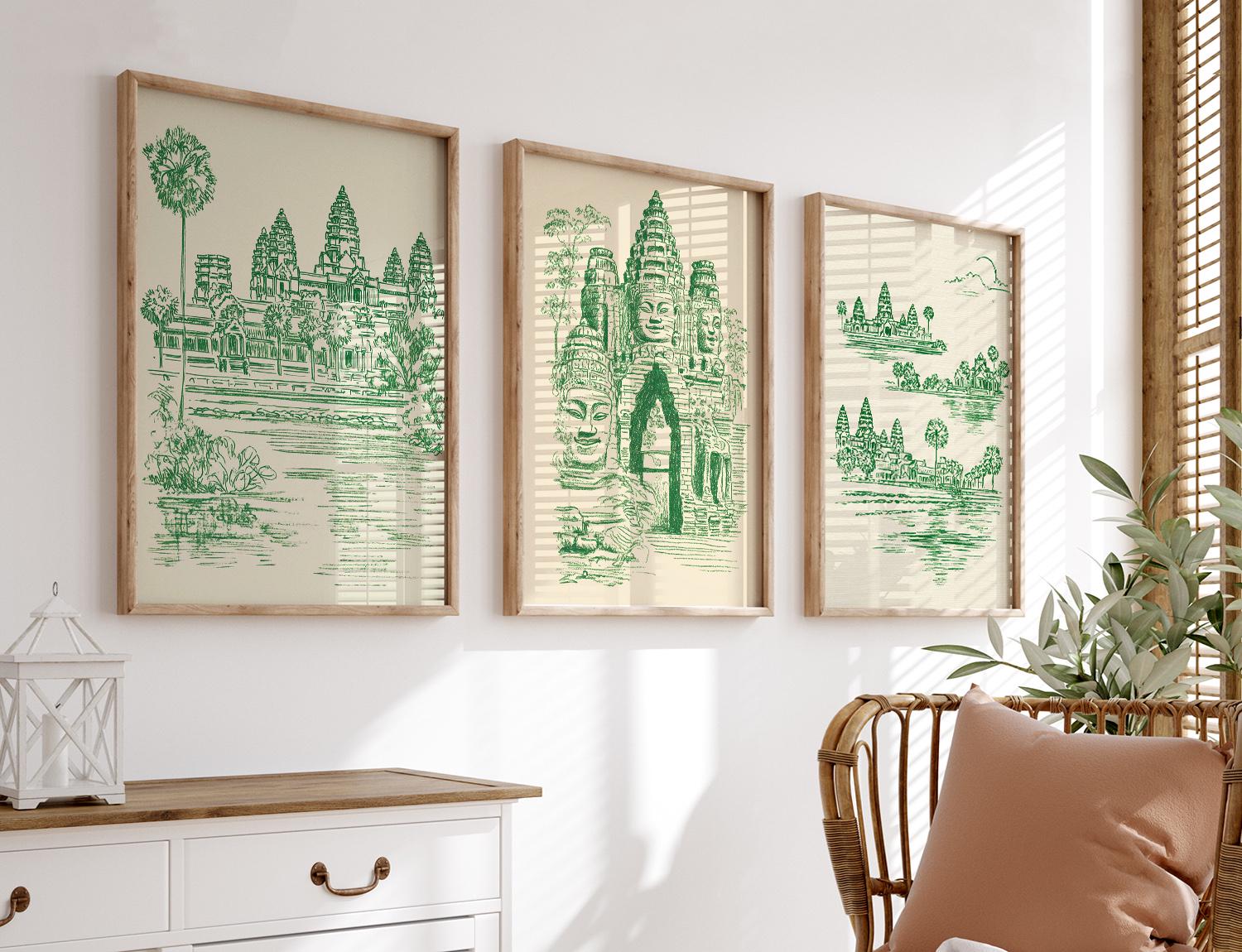 Set of 3 Cambodia Posters, Southeast Asia Travel Wall Art, Temple ...