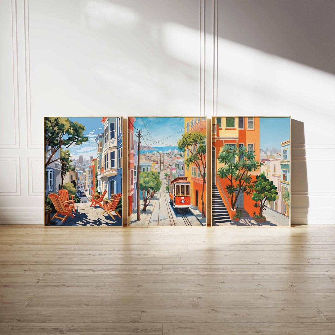 Set of 3 San Francisco Poster Set, Vintage California Floral Prints ...