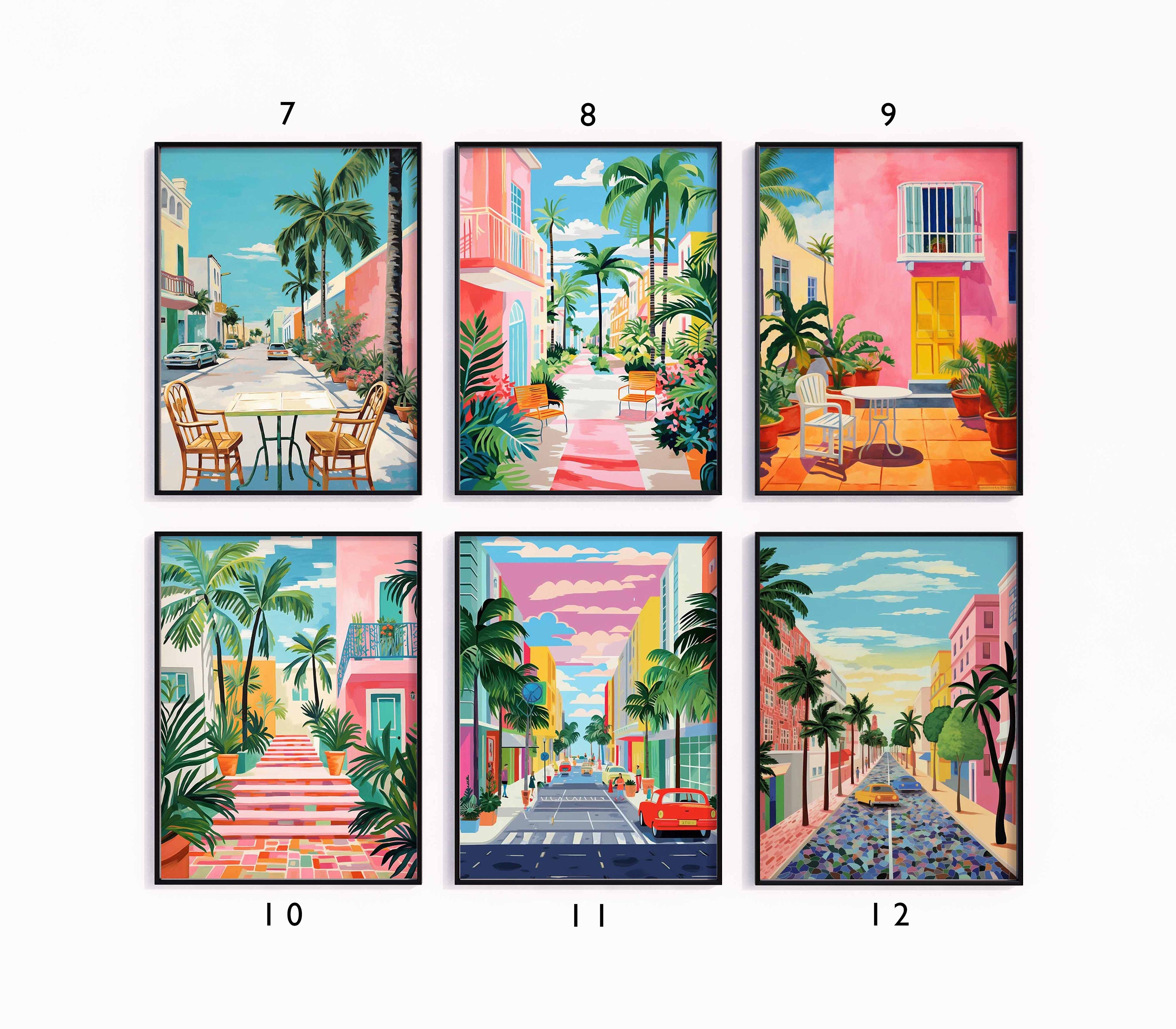 Miami Poster Set, Florida Travel Prints, Floral Art, Tropical Decor ...
