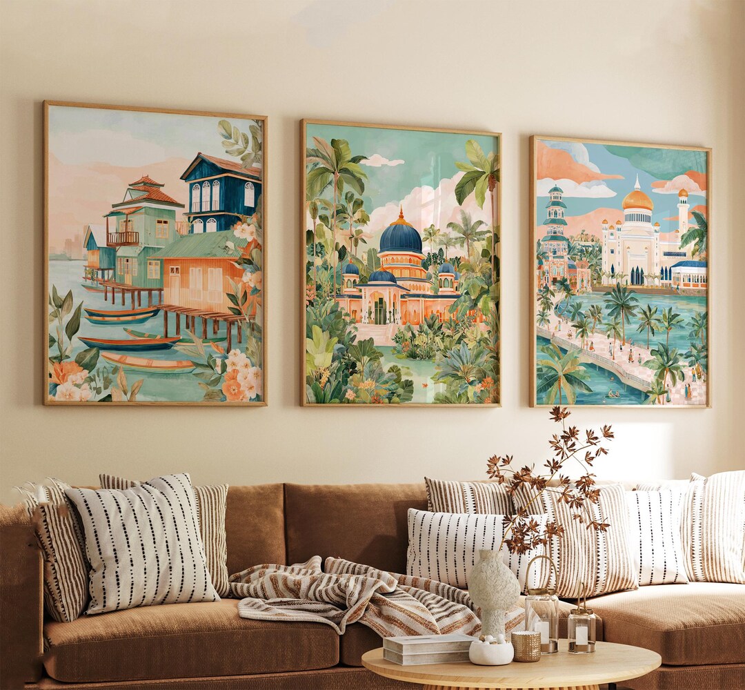 Bandar Seri Begawan Brunei Poster Set of 3, Vintage Inspired City ...