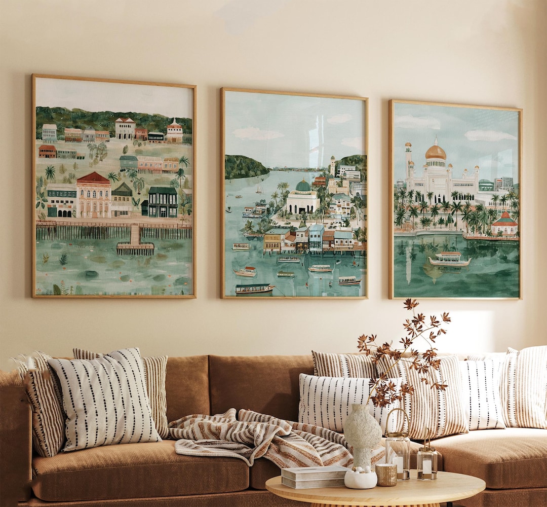 Bandar Seri Begawan Brunei Poster Set of 3, Vintage Inspired City ...