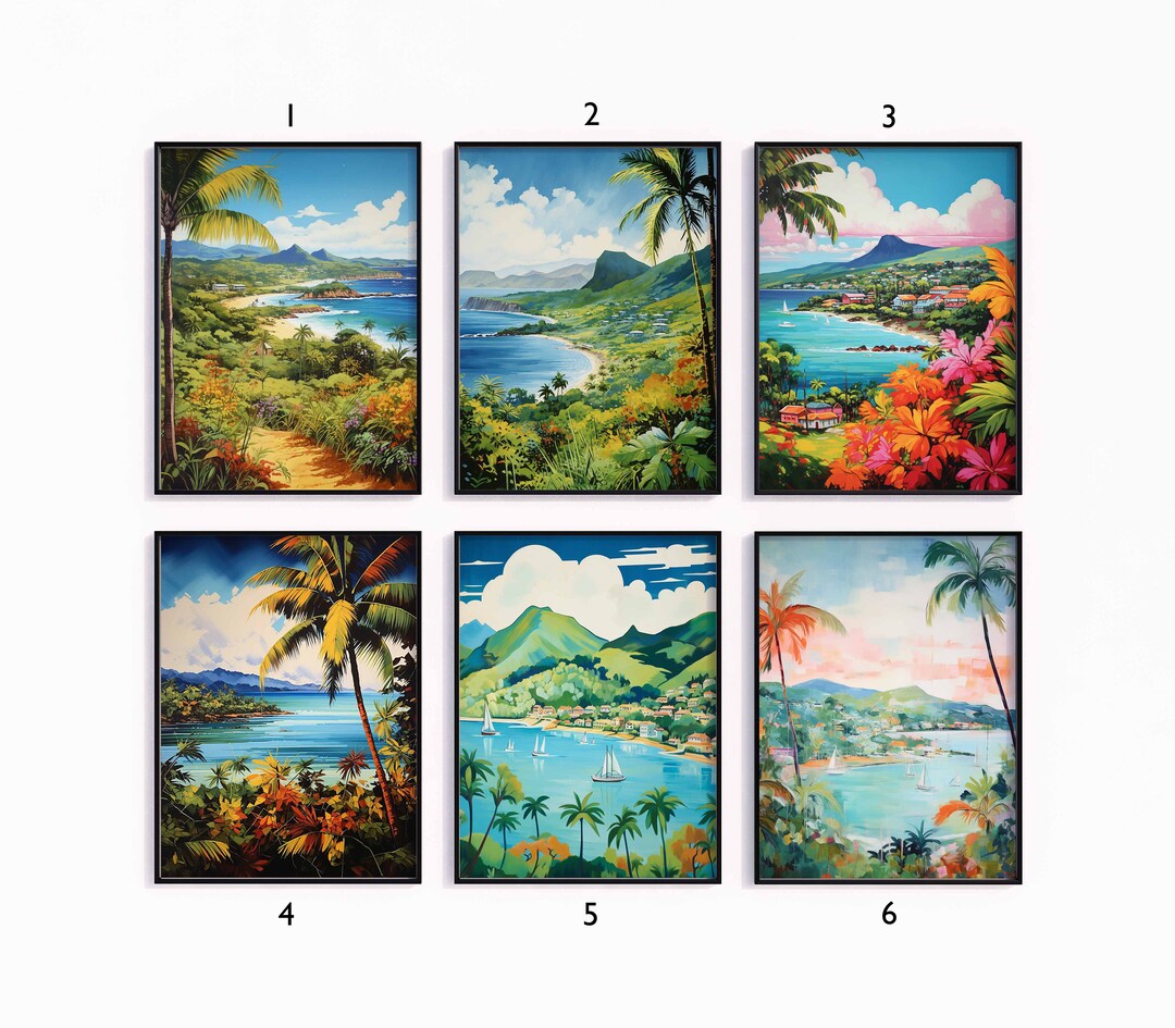 Martinique Poster Sets, Caribbean Travel Prints, Floral Art, Tropical ...