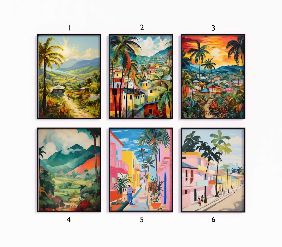Haiti Poster Set, Caribbean Travel Prints, Floral Art, Tropical Decor ...