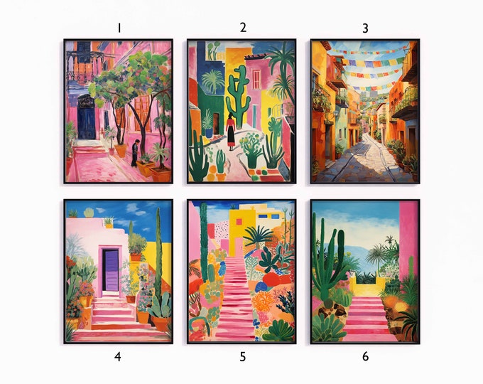 Mexican Poster Sets, Mexican Wall Art Decor, Floral Wall Print, Mexican ...