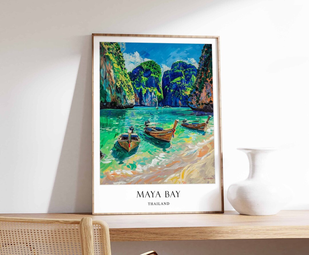 Maya Bay Poster, Thailand Poster, Asian Poster, Maya Bay Travel Art ...