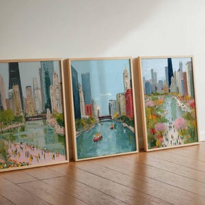 Set of 3 Chicago Posters, Illinois Wall Art Prints, Chicago Travel ...