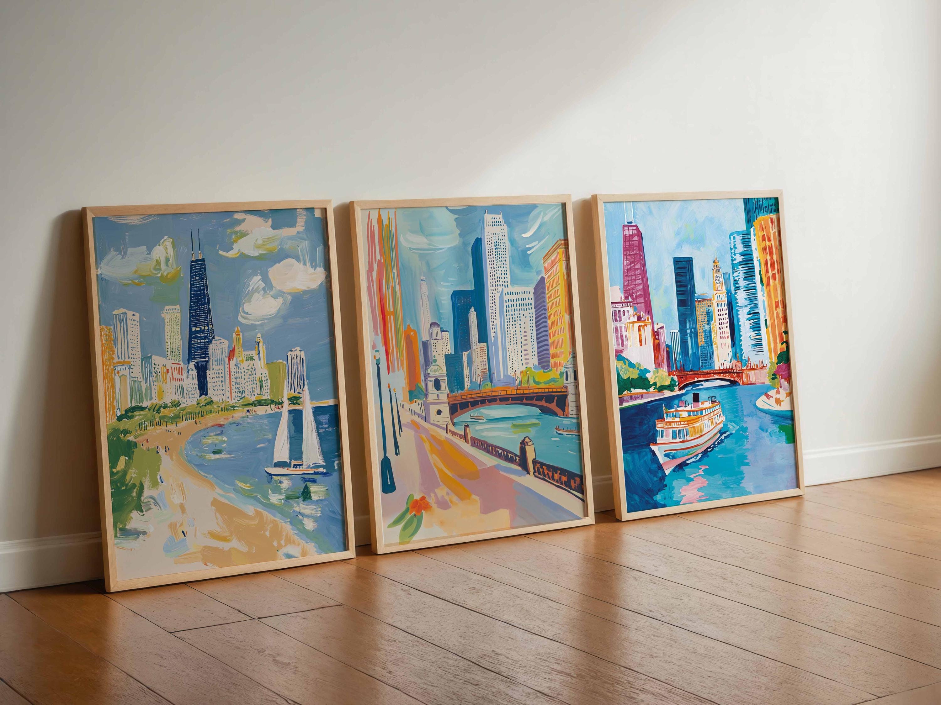 Set of 3 Chicago Illinois Posters, Travel Posters Set, Chicago Prints ...