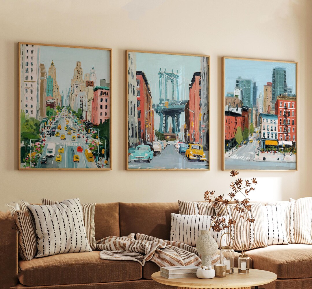 New York City Poster Set of 3 City Travel Wall Art Usa Manhattan ...
