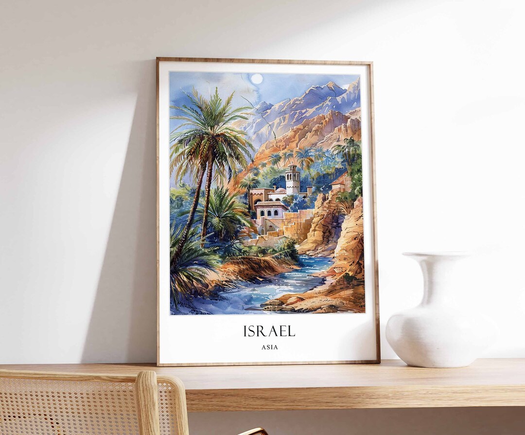 Israel Poster, Modern Israel Decor, Dead Sea Travel Art, Holy Land ...